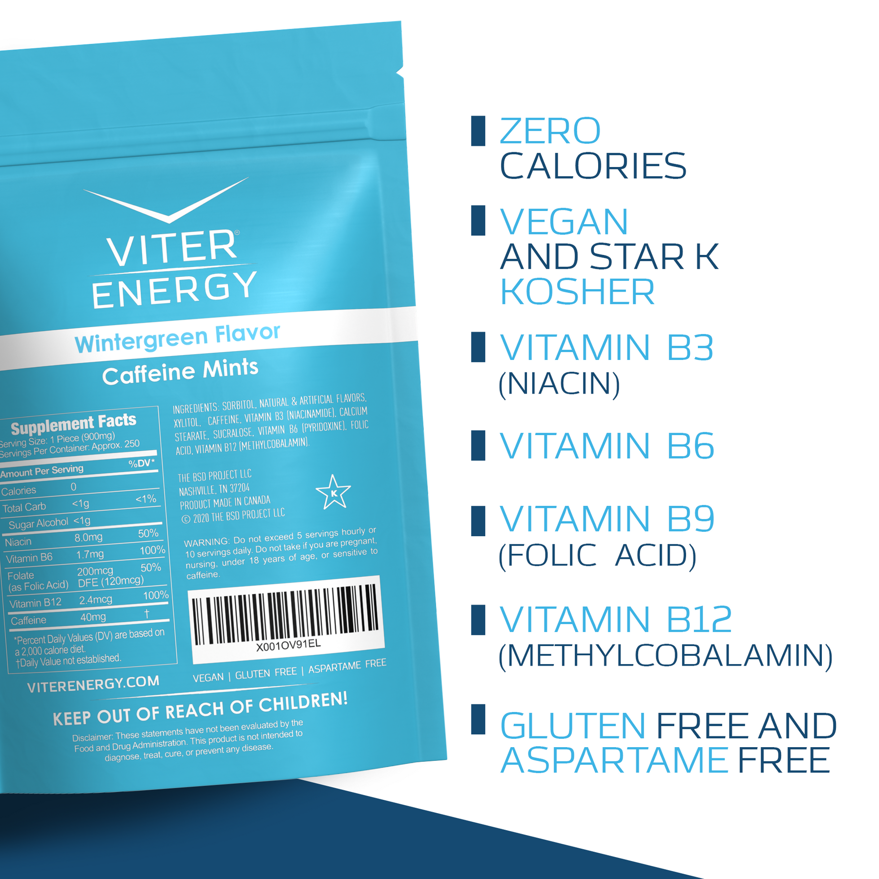 Viter Energy Strong Caffeinated Mints - 40 mg Caffeine & B-Vitamins